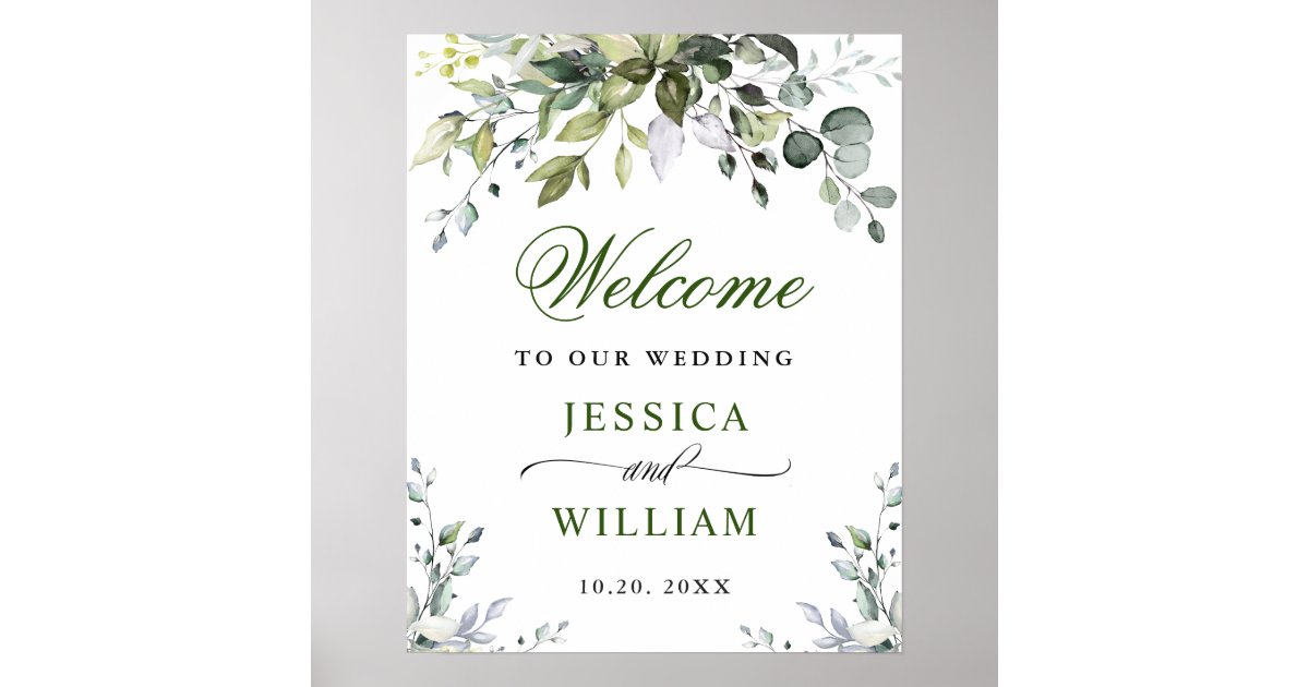 Watercolor Eucalyptus Greenery Wedding Welcome Poster | Zazzle