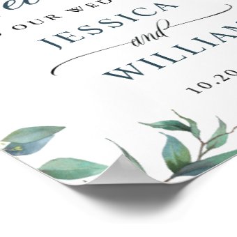 Watercolor Eucalyptus Greenery Wedding Welcome Poster | Zazzle