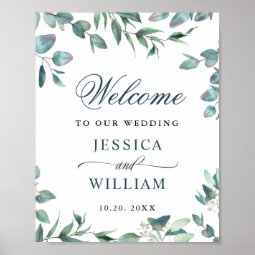 Watercolor Eucalyptus Greenery Wedding Welcome Poster | Zazzle
