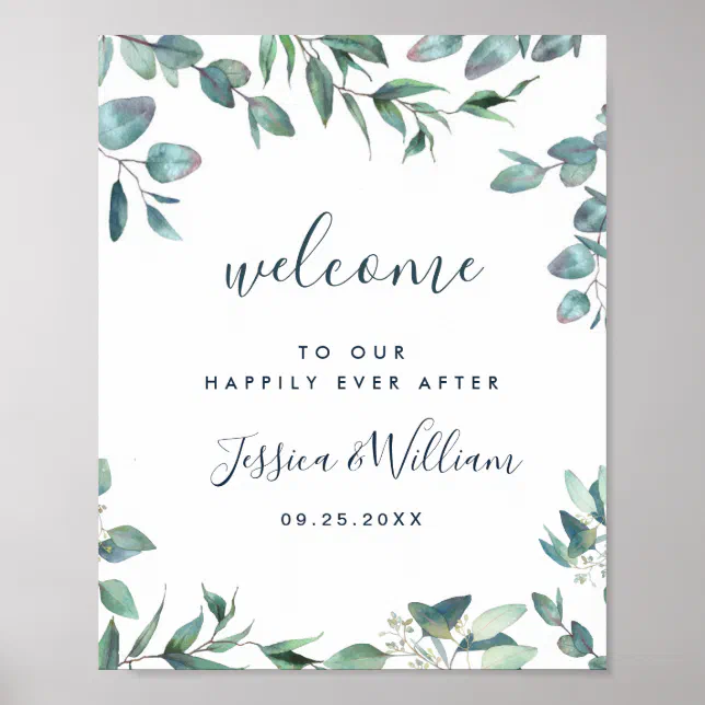 Watercolor Eucalyptus Greenery Wedding Welcome Poster | Zazzle