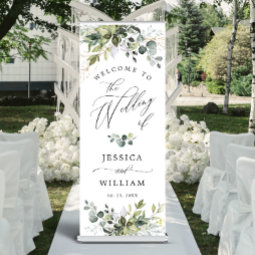 Watercolor Eucalyptus Greenery Wedding Welcome Retractable Banner | Zazzle