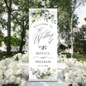 Watercolor Eucalyptus Greenery Wedding Welcome Retractable Banner | Zazzle