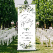 Watercolor Eucalyptus Greenery Wedding Welcome Retractable Banner | Zazzle