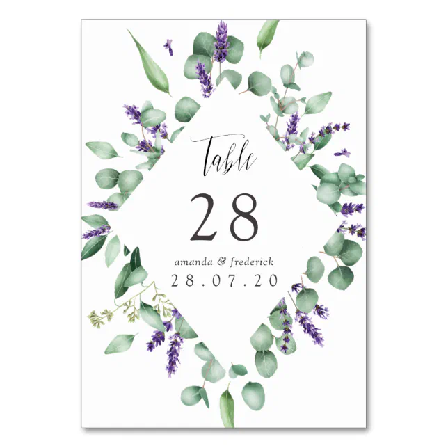 Watercolor Eucalyptus & Lavender Greenery Wedding Table Number | Zazzle