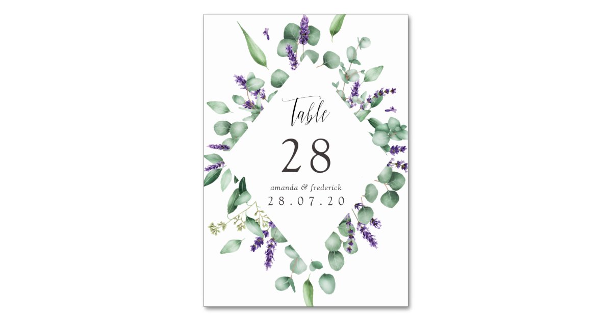 Watercolor Eucalyptus & Lavender Greenery Wedding Table Number | Zazzle