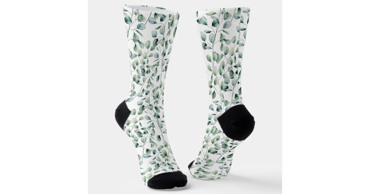 Watercolor Eucalyptus Pattern Socks | Zazzle
