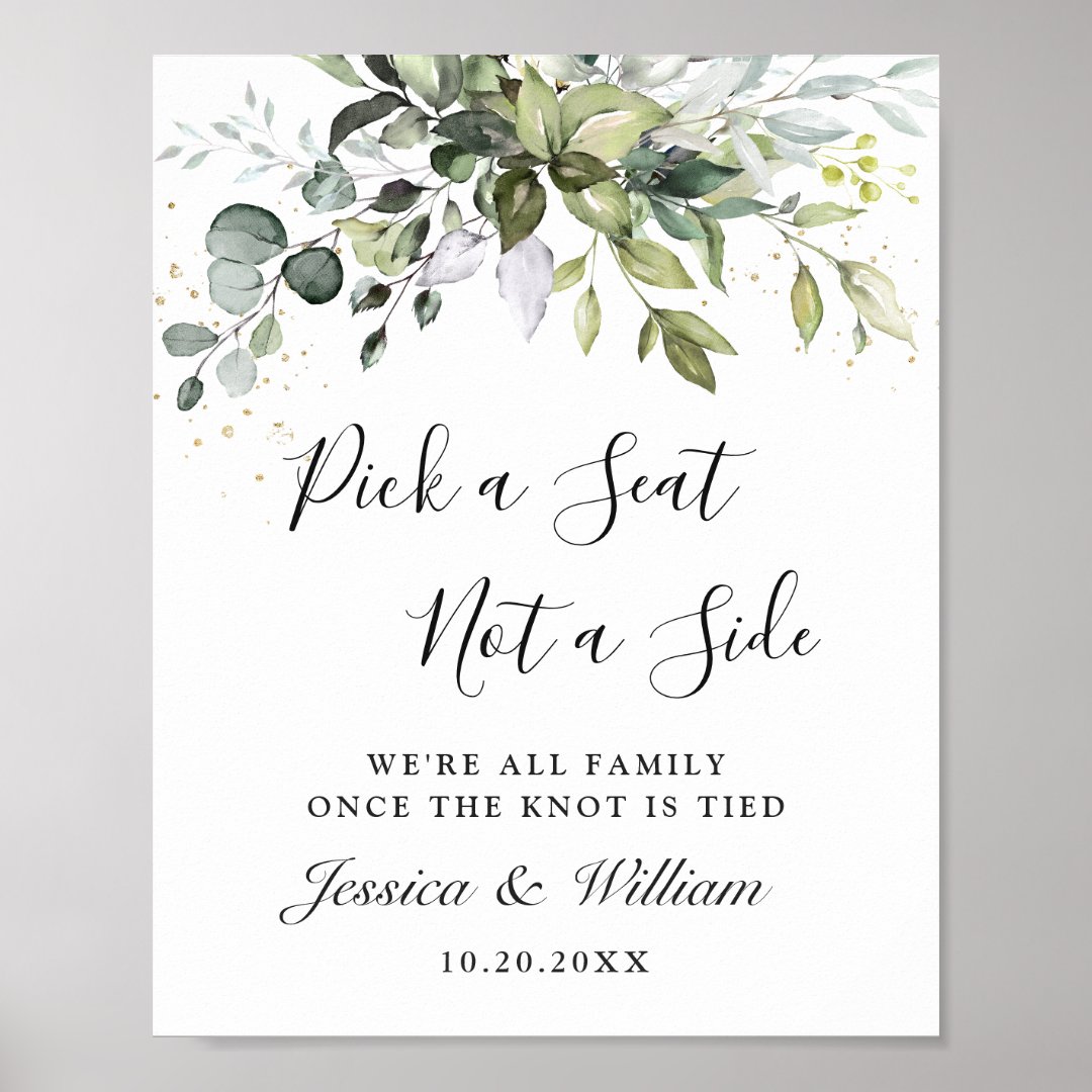 Watercolor Eucalyptus Wedding Ceremony Seating Poster | Zazzle