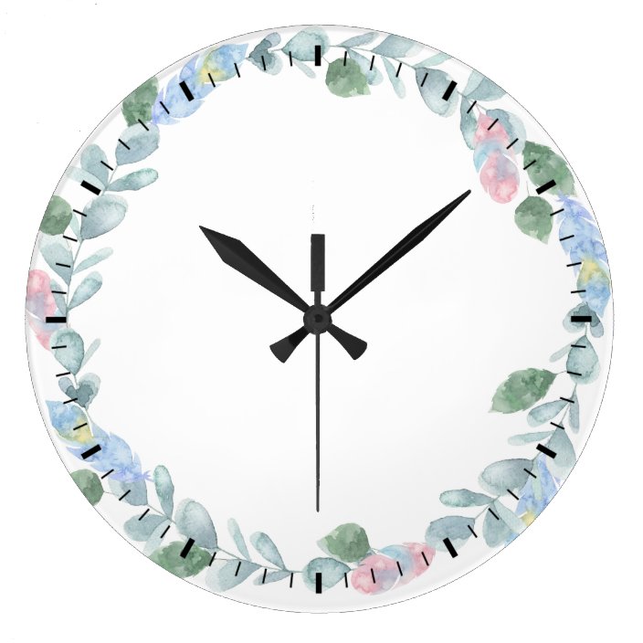 Watercolor Eucalyptus Wreath Wall Clock | Zazzle.com