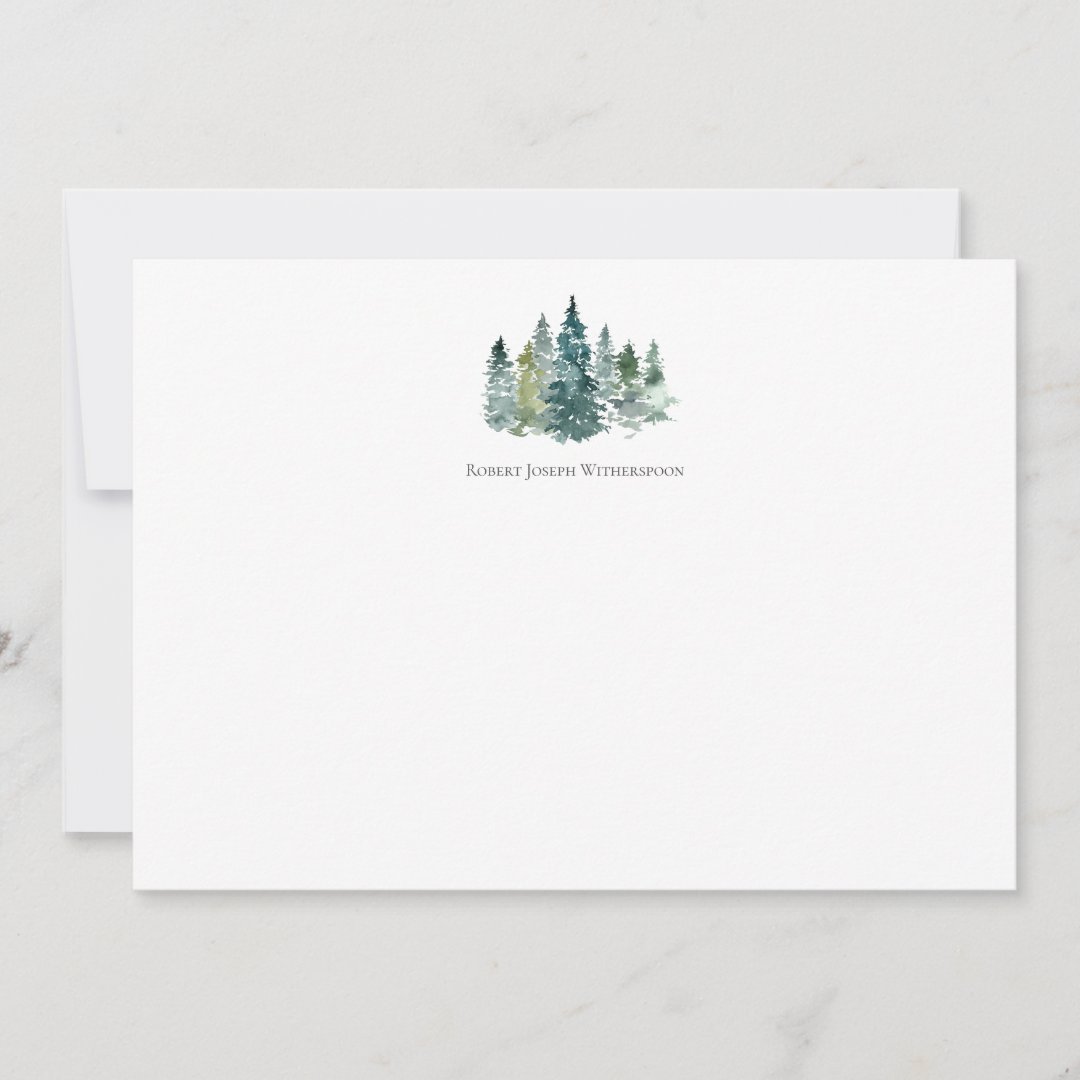 Watercolor Evergreens Personalized Note Card | Zazzle