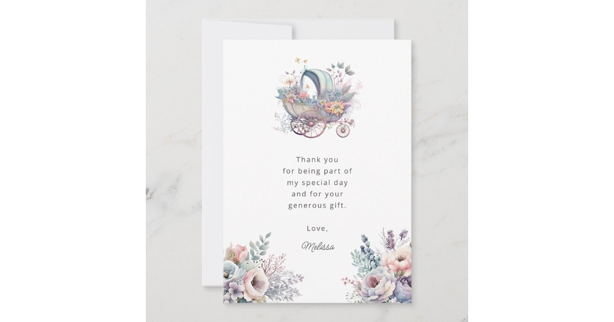 Watercolor Fairy Baby Stroller Shower Thank You Card | Zazzle