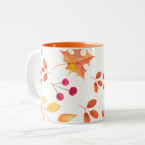 Watercolor Fall Autumn Leaves Watercolor Two-Tone Coffee Mug | Zazzle