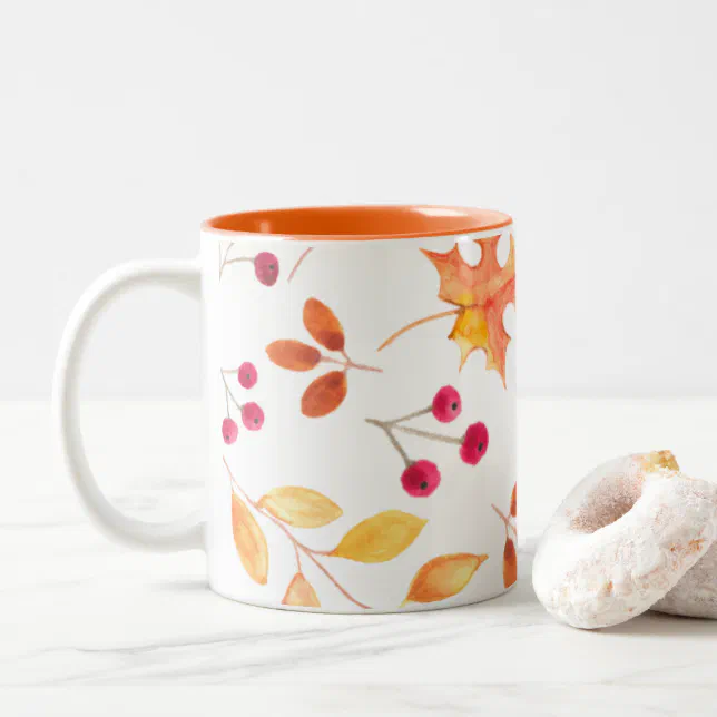 Watercolor Fall Autumn Leaves Watercolor Two-Tone Coffee Mug | Zazzle