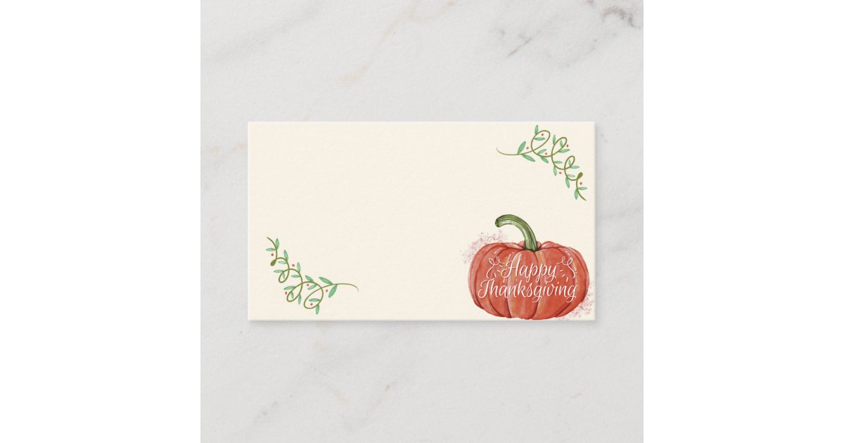 Watercolor Fall Autumn Thanksgiving Pumpkin Place Card | Zazzle
