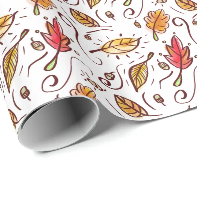 Watercolor Fall Doodles Wrapping Paper | Zazzle