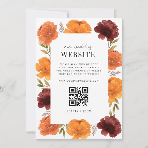Watercolor Fall Floral QR Code All in One Wedding Invitation | Zazzle