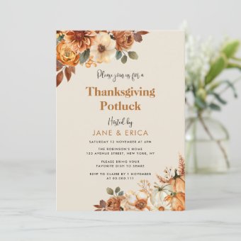 watercolor fall flowers thanksgiving potluck invitation | Zazzle