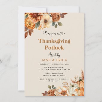 watercolor fall flowers thanksgiving potluck invitation | Zazzle