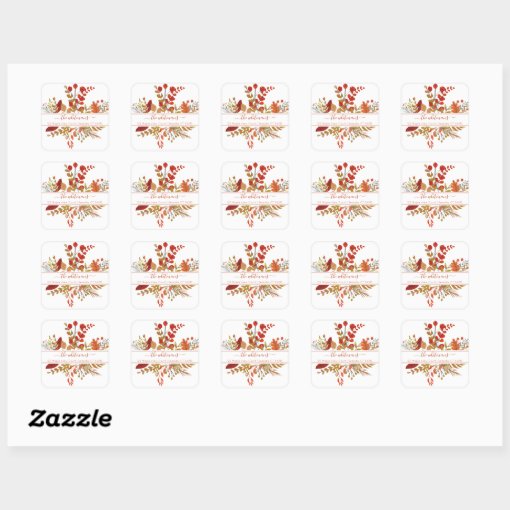 Watercolor Fall Foliage Return Address Square Sticker | Zazzle