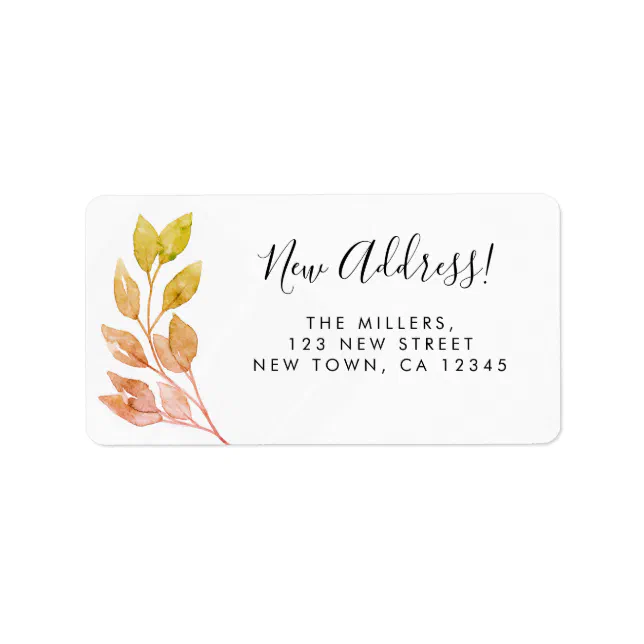 Watercolor Fall Leaves New Address Return Address Label | Zazzle