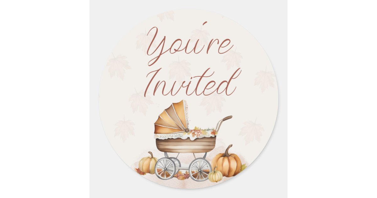 Watercolor Fall Pumpkin You're Invited Classic Round Sticker | Zazzle