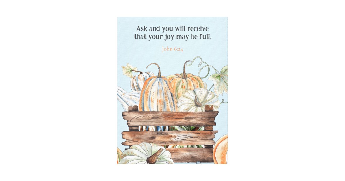 Watercolor Fall Pumpkins With Joy Bible Verse Canvas Print | Zazzle