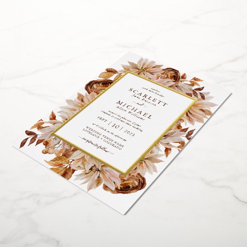 Watercolor Fall Wedding Foil Invitation | Zazzle