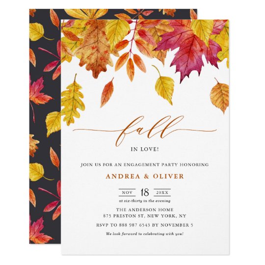 Watercolor Falling Leaves Autumn Engagement Party Invitation | Zazzle.com