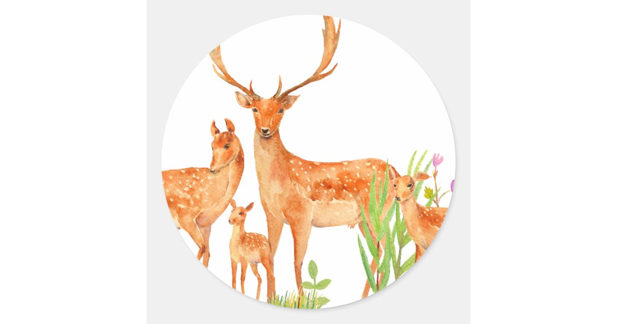 Watercolor Fallow Deer Family Sticker | Zazzle