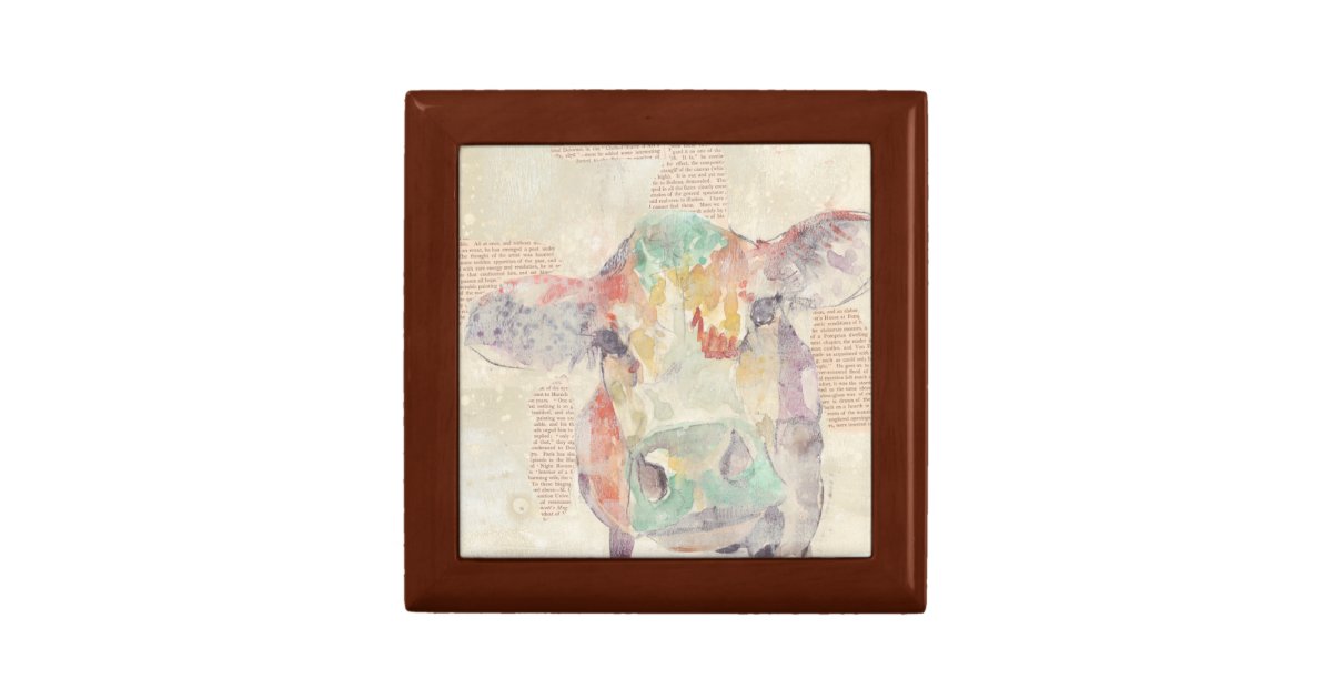 Watercolor Farm Collage Cow Jewelry Box | Zazzle