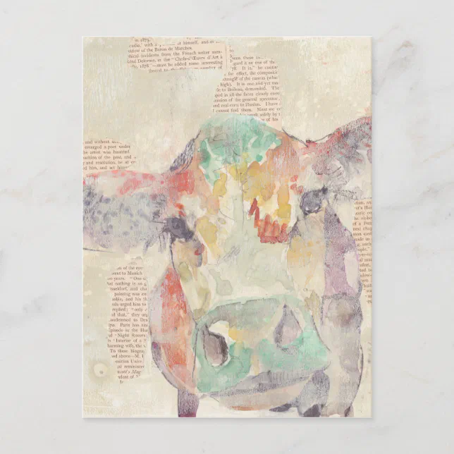 Watercolor Farm Collage Cow Postcard | Zazzle