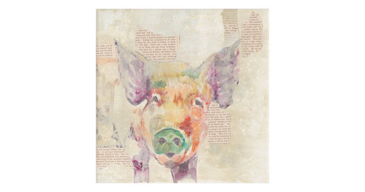 Watercolor Farm Collage Pig Acrylic Print | Zazzle