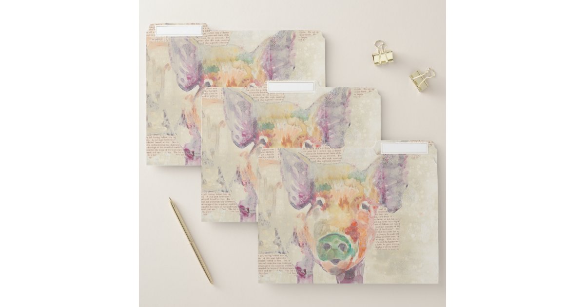 Watercolor Farm Collage Pig File Folder | Zazzle
