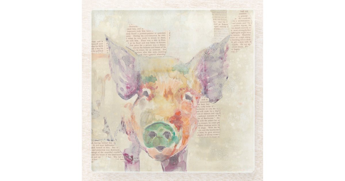 Watercolor Farm Collage Pig Glass Coaster | Zazzle