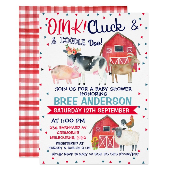 Watercolor farm themed baby shower invitation | Zazzle.com