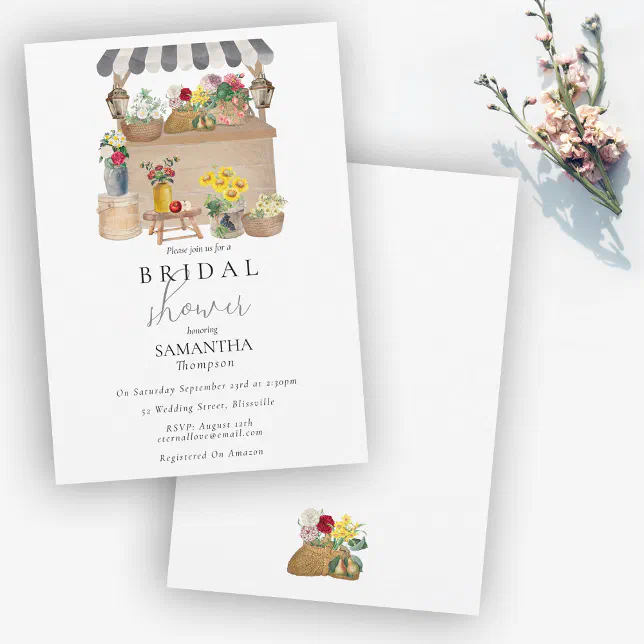 Watercolor Farmer's Flower Market Bridal Shower Invitation | Zazzle