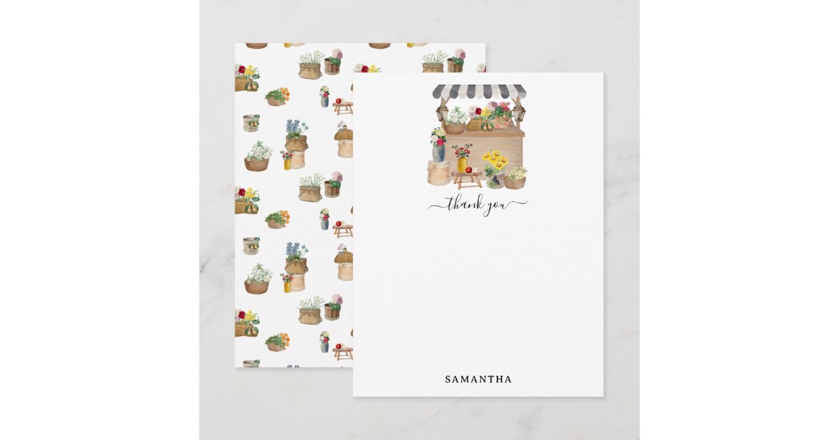 Watercolor Farmer's Market Flower Cart Stand Thank You Card | Zazzle