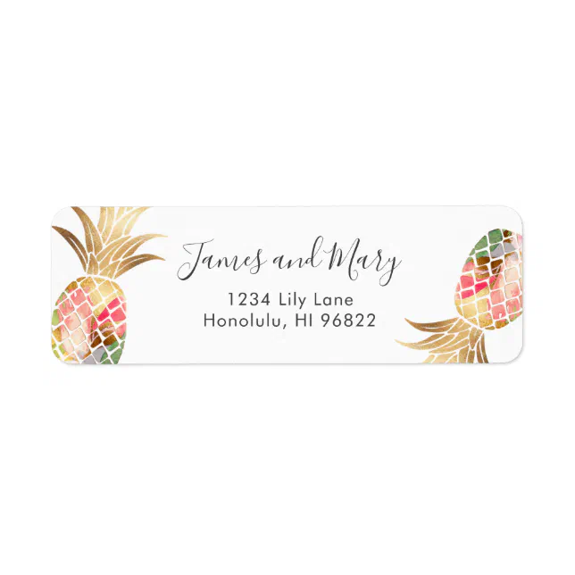 Watercolor Faux Gold Pineapples Label | Zazzle