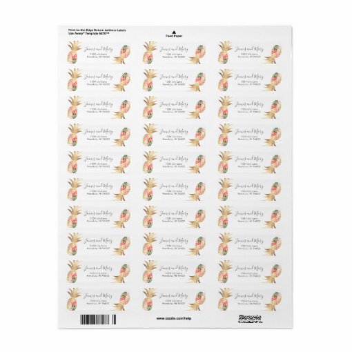 Watercolor Faux Gold Pineapples Label | Zazzle