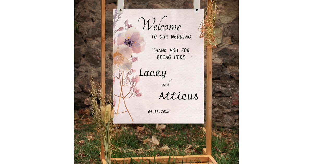 Watercolor Faye Floral Wedding Sign | Zazzle