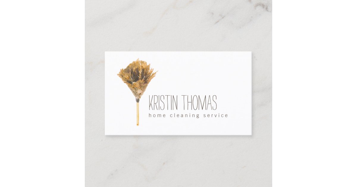 Watercolor Feather Duster Home Cleaning Service Business Card | Zazzle