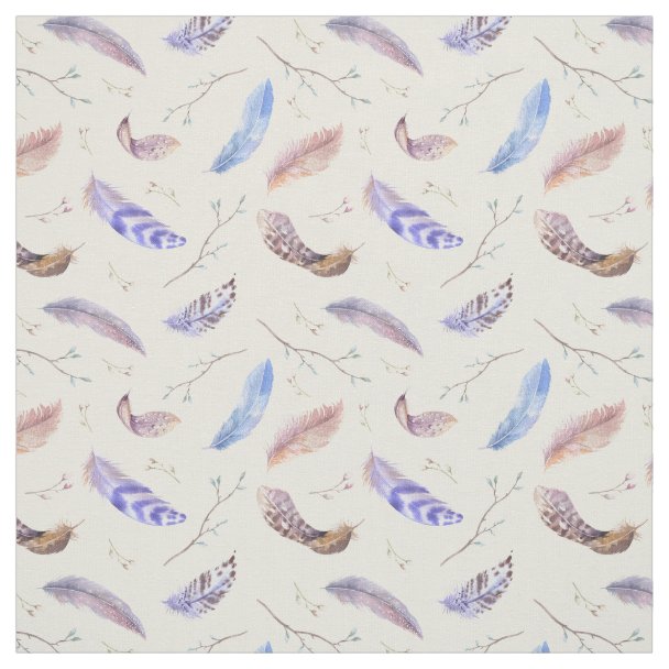Colorful Watercolor Feather Pattern - Cute Modern Fabric | Zazzle