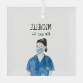 Watercolor Female Best Nurse Ever Face Mask Cute Glass Ornament | Zazzle