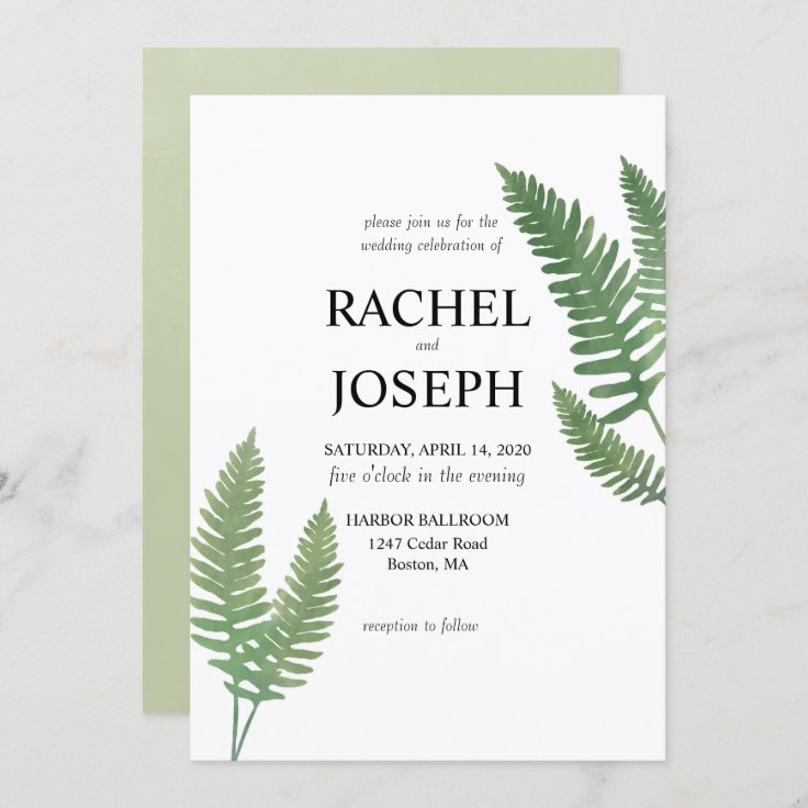 Watercolor Fern Wedding Invitation | Zazzle