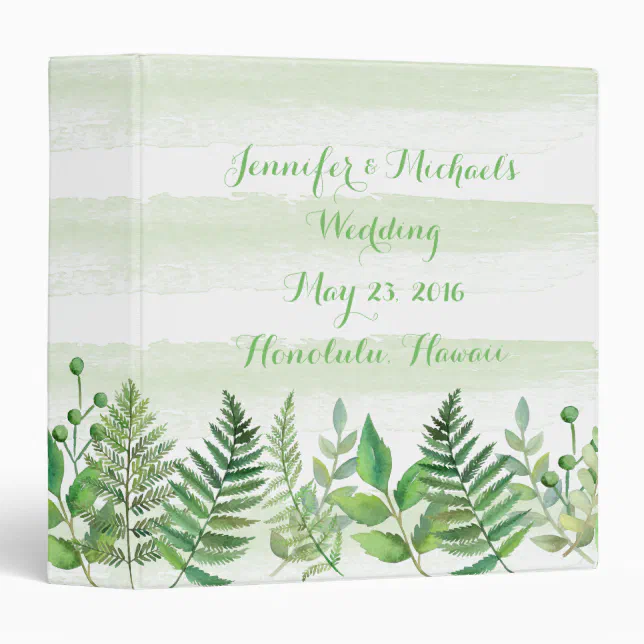 Watercolor Ferns Leaves Greenery Wedding Planner 3 Ring Binder | Zazzle