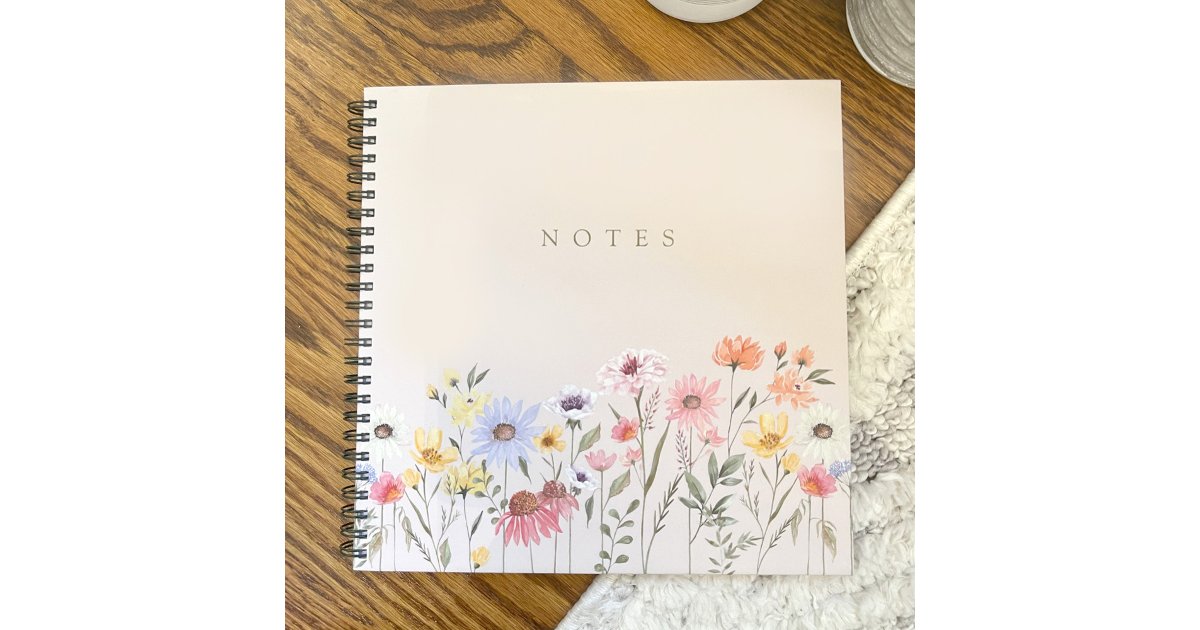 Watercolor Field Wildflowers, Foliage Notes Notebook | Zazzle