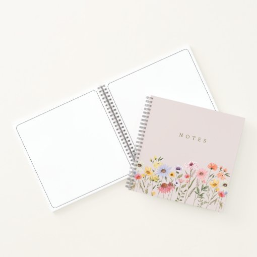 Watercolor Field Wildflowers, Foliage Notes Notebook | Zazzle