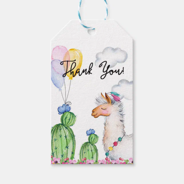 Watercolor Fiesta Llama Thank You Gift Tags | Zazzle