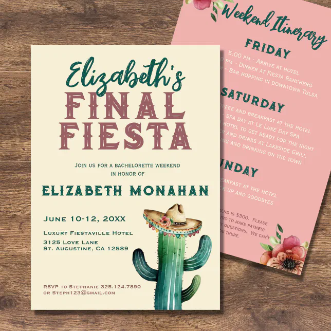 Watercolor Final Fiesta Bachelorette Invitation | Zazzle