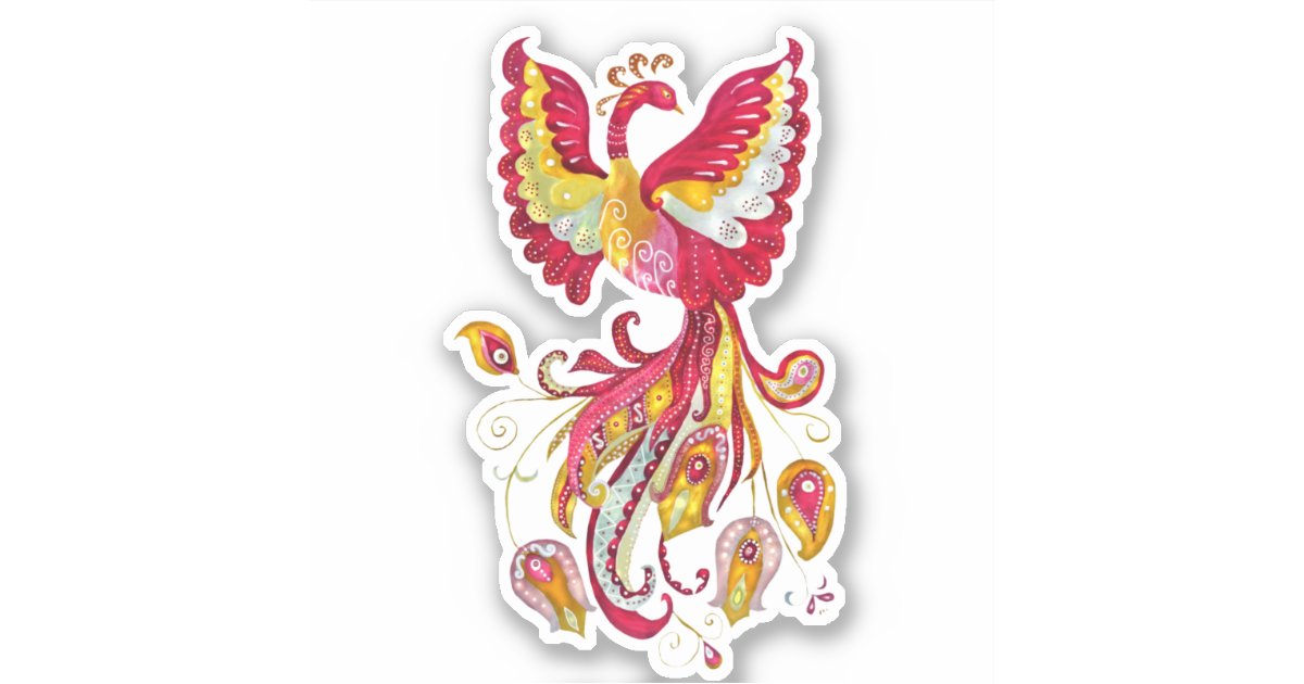 Watercolor Firebird or Phoenix Fantasy Creature Sticker | Zazzle