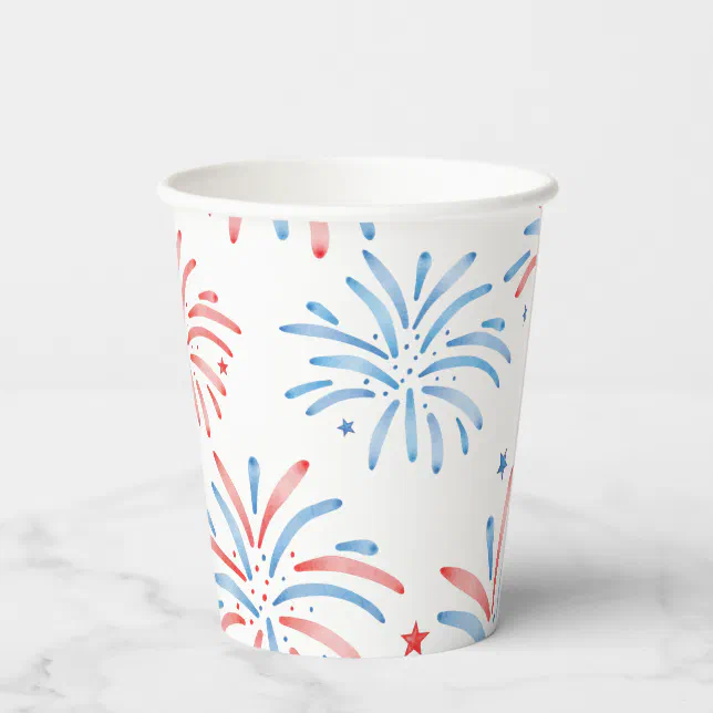 Watercolor Fireworks Fourth of July Party Paper Cups | Zazzle